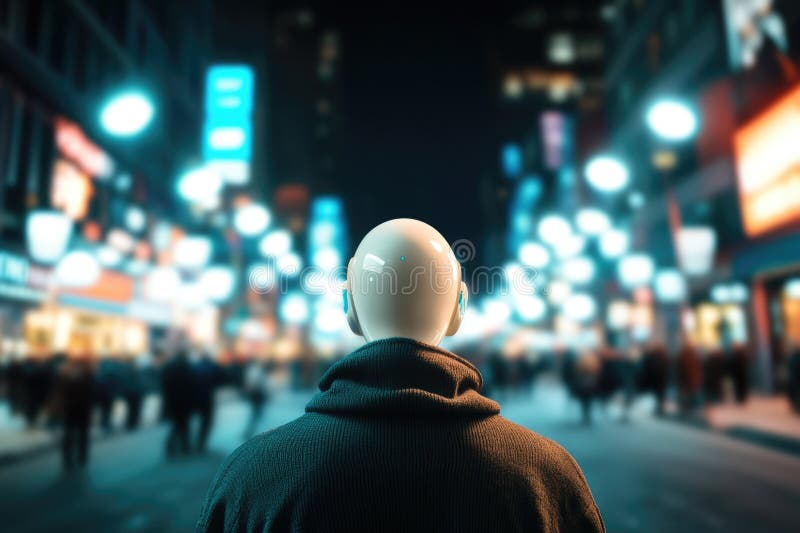 Faceless Figure in Urban Night Scene with Neon Lights Stock Image ...