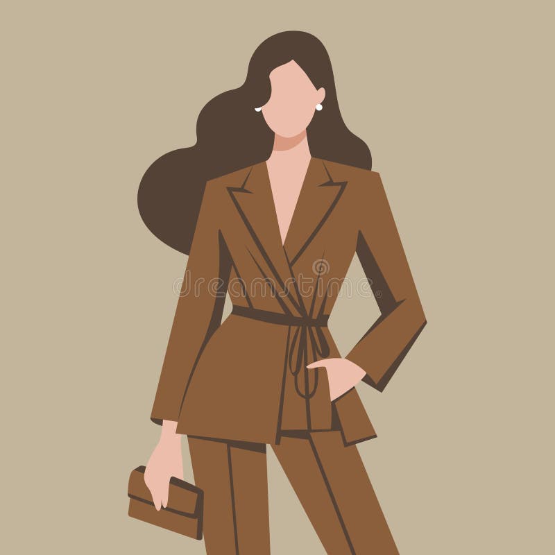 Faceless Girl in Brown Suit Isolated Flat Vector Illustration Stock ...