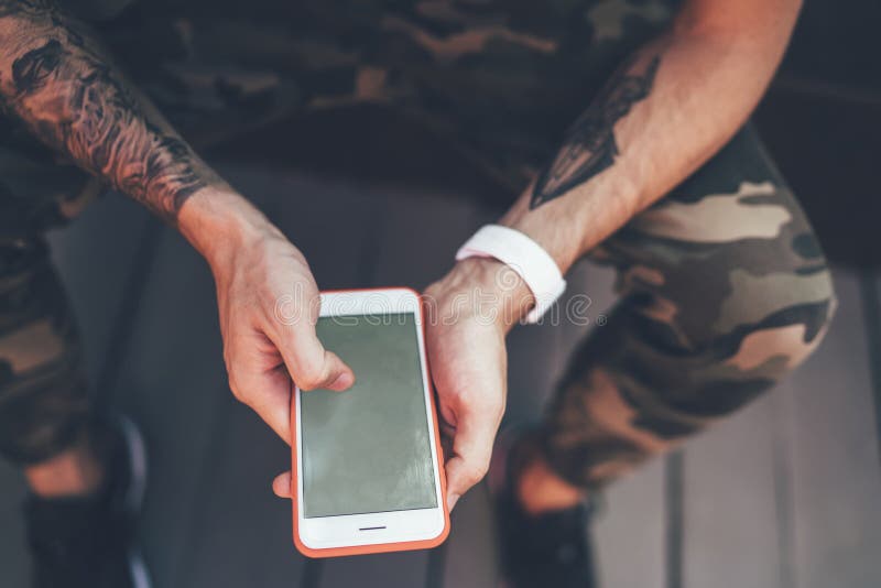 Faceless Guy Chatting with Friend Using Mobile Stock Photo - Image of ...