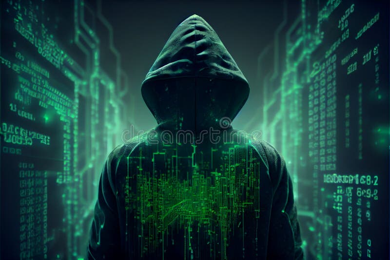 Anonymous Hacker with Green Color Hoodie in Shadow Under Deep Black ...