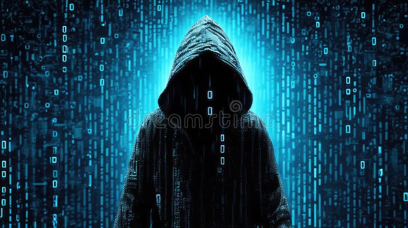 Faceless Hooded Anonymous Computer Hacker with Programming Code on Dark ... Faceless Hooded Anonymous Computer Hacker with Programming Code on Dark ...