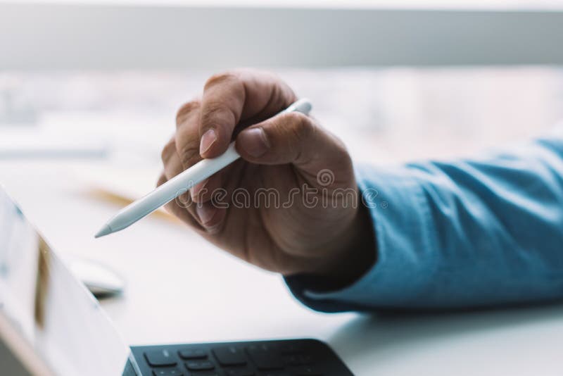 Crop Man Using Tablet with Stylus Stock Image - Image of corporate ...
