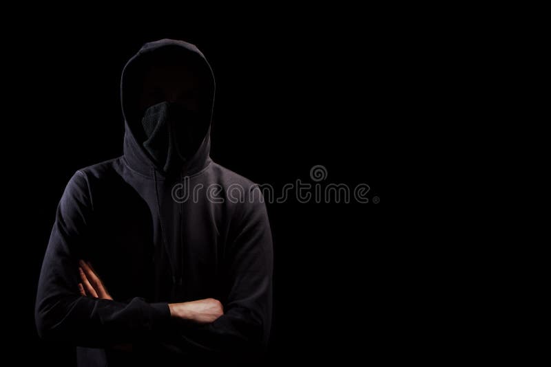 Faceless Man in Hoodie Standing on Black Stock Photo - Image of closeup ...