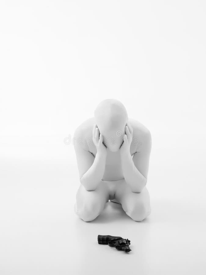 Faceless Man Thinking at a Gun Stock Photo - Image of exhaustion ...