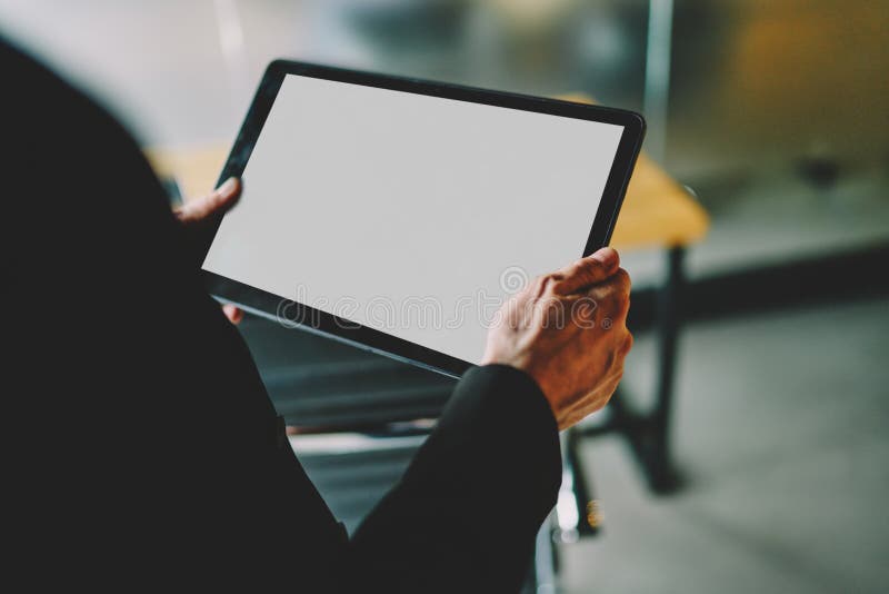 Faceless Man Using Tablet at Workplace Stock Photo - Image of device ...