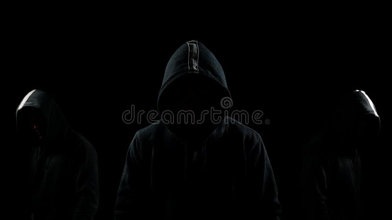 Faceless Men in the Dark Standing Stock Video - Video of danger, group ...