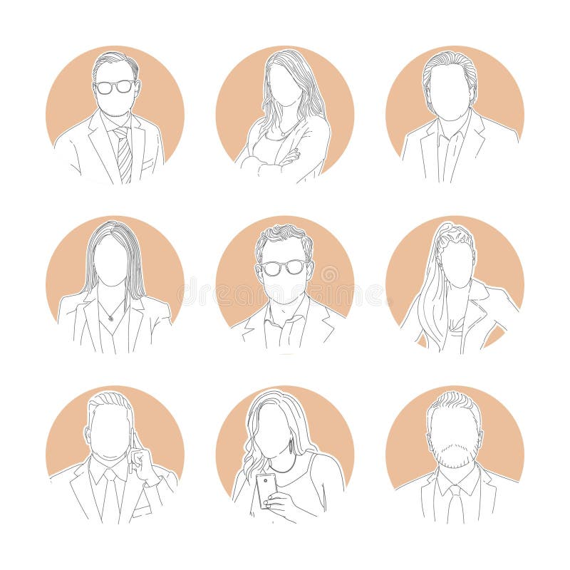 Faceless Office Flat Line Avatar Vector Illustrations Stock Vector ...