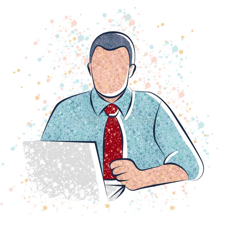 A Faceless Office Worker in a Red Tie is Working at a Computer Stock ...