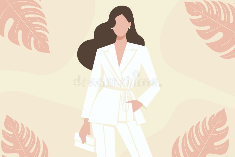 Faceless Woman in a Sleek White Suit Minimalistic Flat Vector ...