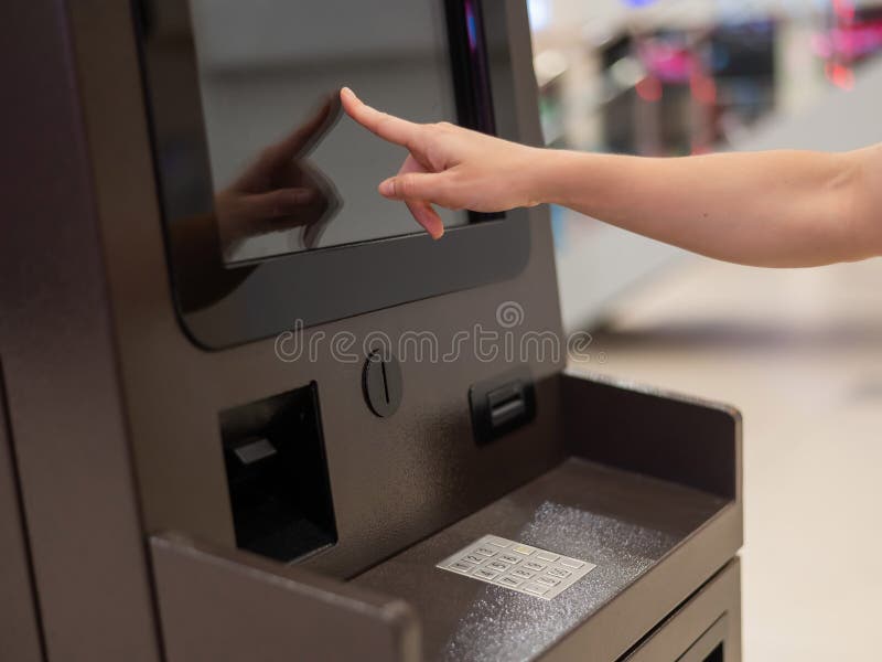 Faceless Woman Using Touchscreen ATM. Stock Photo - Image of credit ...