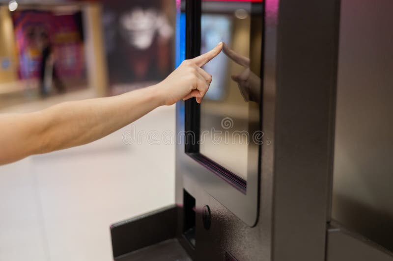Faceless Woman Using Touchscreen ATM. Stock Image - Image of closeup ...