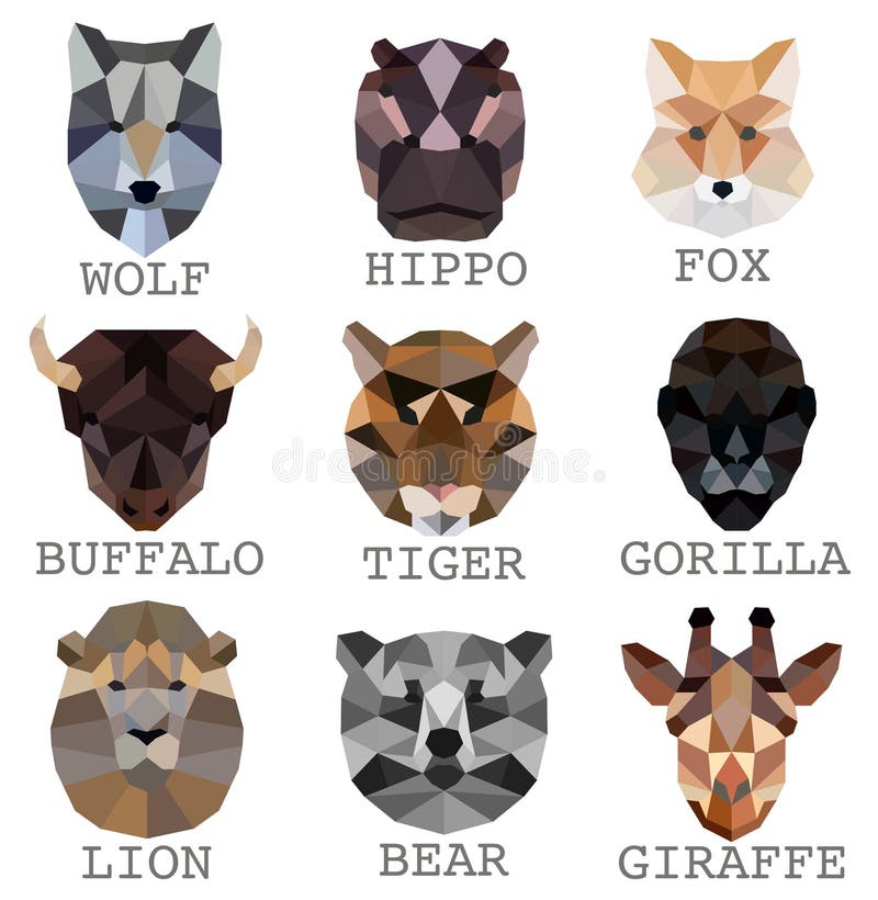 Faces of Animals in Colored Tones. Animal Faces Stock Vector ...