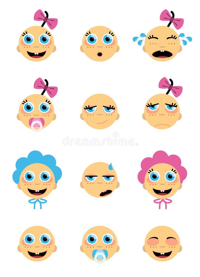 Grupo De Emoticons Bonitos Do Bebê, Estilo Moderno Liso Das Emoções ...