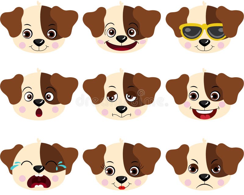 Faces of Dogs with Feature a Different Expressions Stock Vector ...