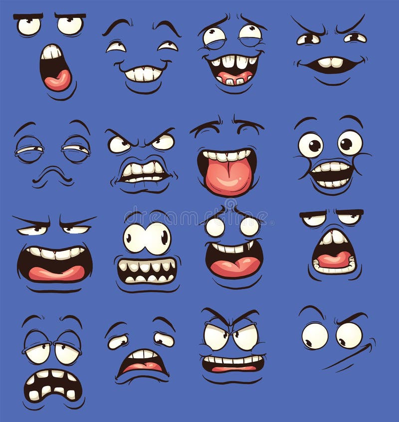 Faces Dos Desenhos Animados Ilustração do Vetor - Ilustração de cara ...