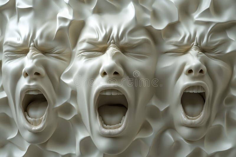 Faces Expressing Anguish Emerge from a Textured Background in an ...