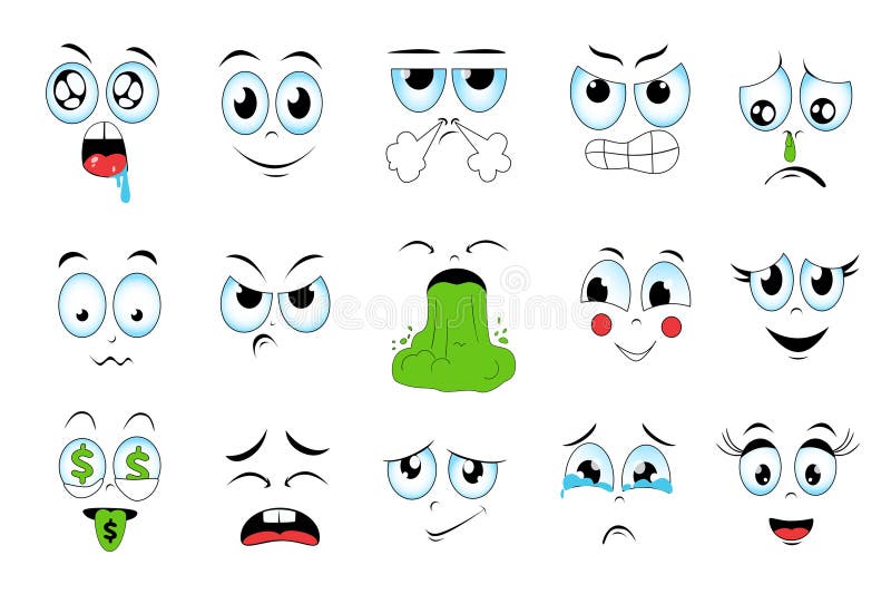 Faces Expressing Different Emotions Set Graphic Elements in Flat Design ...