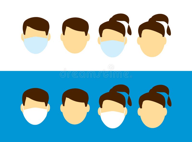 Faces with and without Face Mask - Vector Silhouettes Face Man and ...