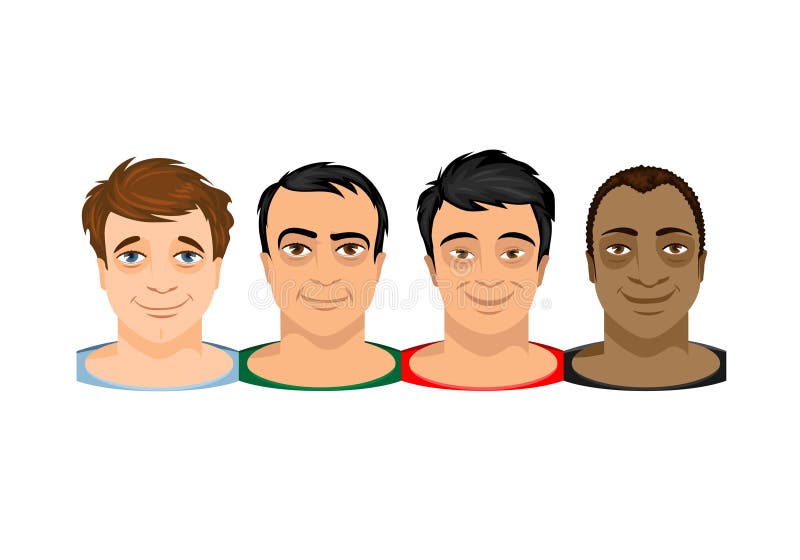 Faces of Four Men Different Kind Skin Stock Vector - Illustration of ...