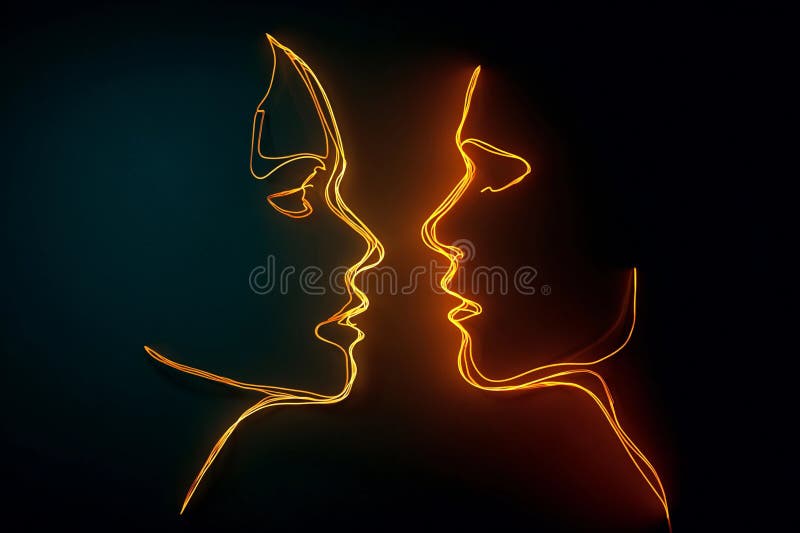 Faces Intertwining in a Dance of Light and Shadow, Capturing a Moment of Connection Generative ...