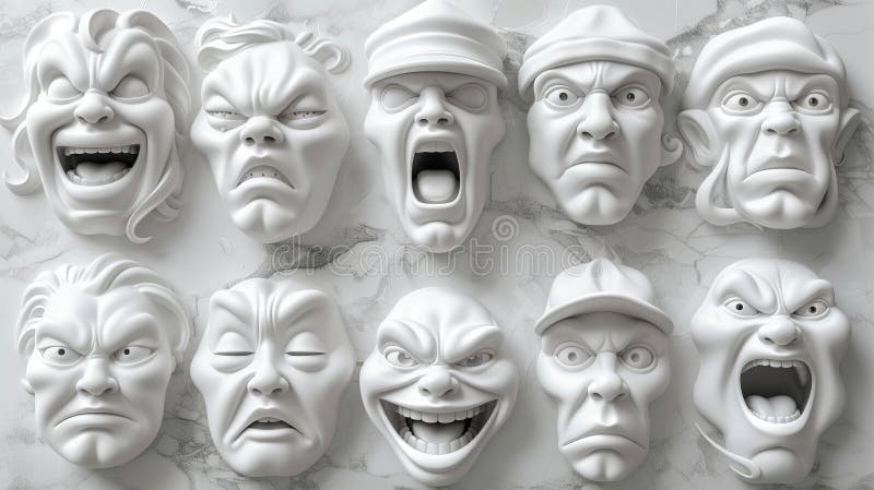Faces Masks of People with Different Emotions Stock Illustration ...