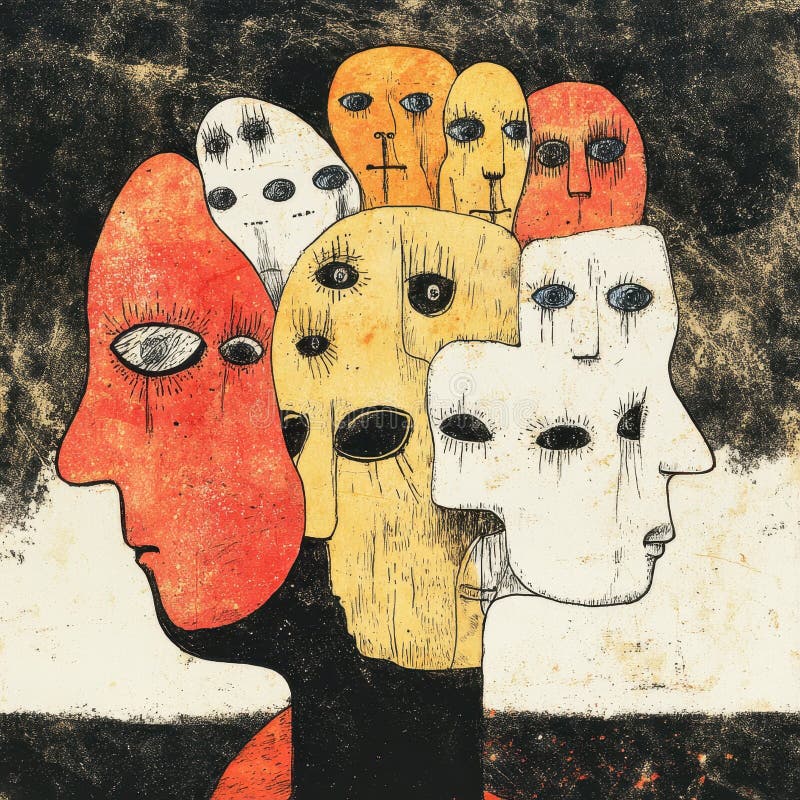 Faces with Masks Representing Different Emotions and Personalities ...