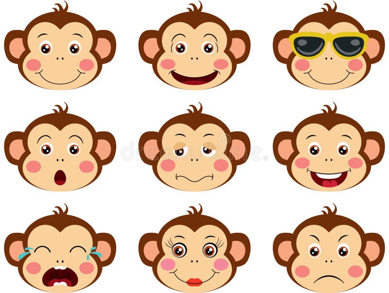 Faces of Monkeys with Feature a Different Expressions Stock Vector ...