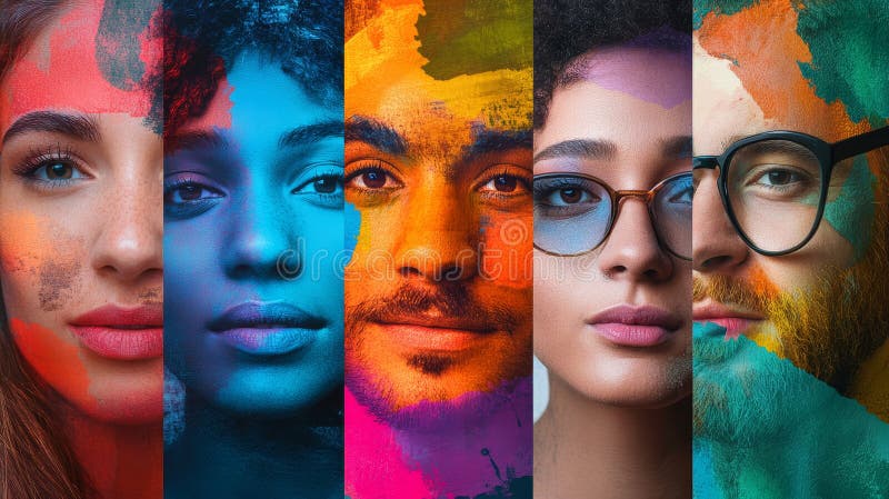 Faces Painted with Bold Colors Symbolizing Diversity and Cultural ...