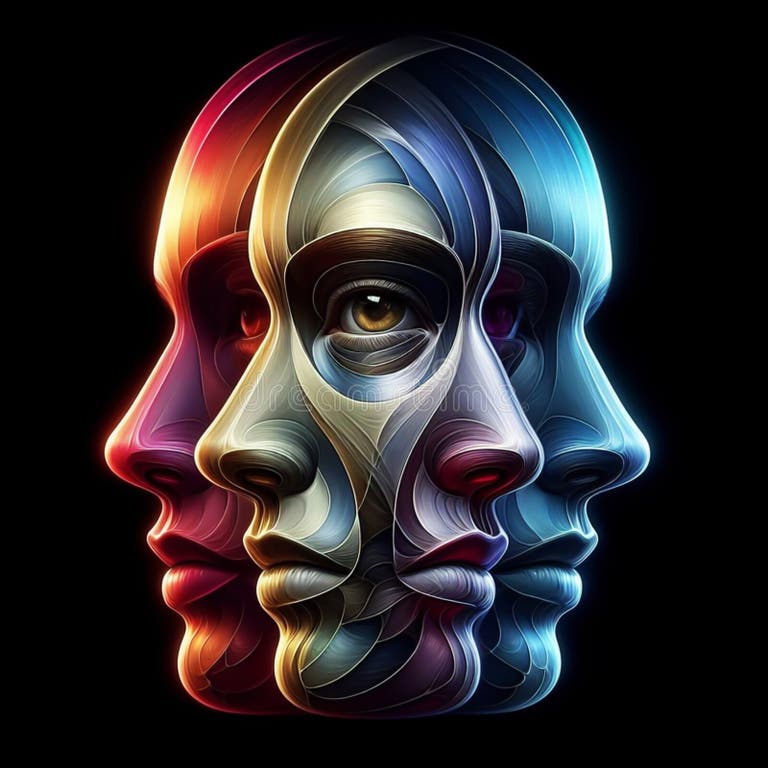 Faces with Refraction Light and Holographic Effect on Dark Background ...