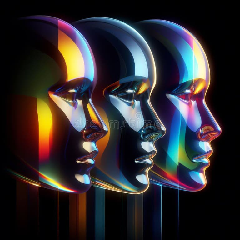 Faces with Refraction Light and Holographic Effect on Dark Background ...