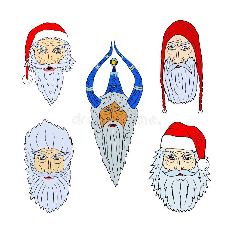Faces of Santa Clauses of Different Countries Stock Vector ...