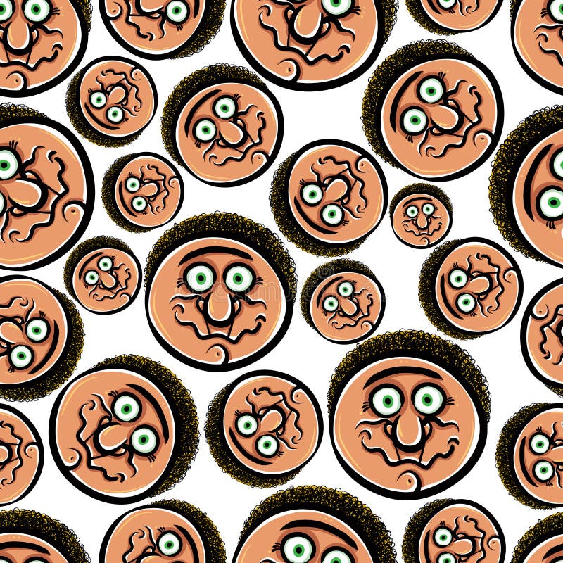 Faces Seamless Background, Cartoon Style Pattern Stock Illustration ...