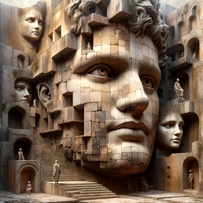 Faces in Stone Monument - AI Generated Image(Synthography Art) Stock ...
