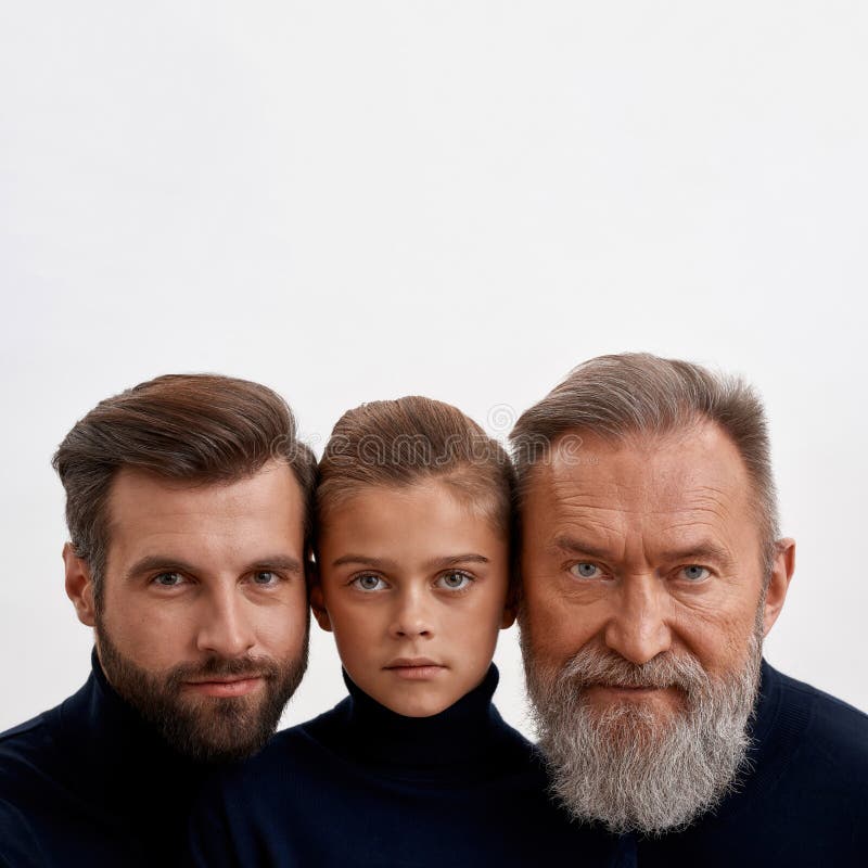 Faces of Three Generations of Caucasian Men Stock Image - Image of copy ...
