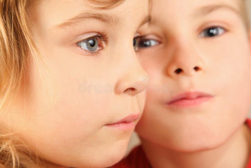 Faces of Two Children. Focus on Little Girl S Eye Stock Photo - Image ...