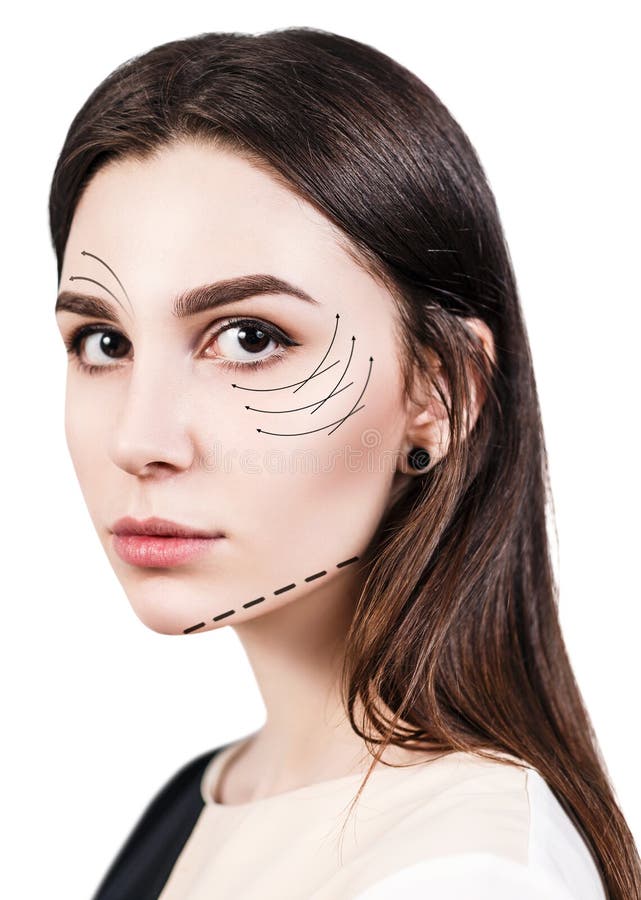 Faces of Young Woman with Lifting Arrows. Stock Image - Image of ...