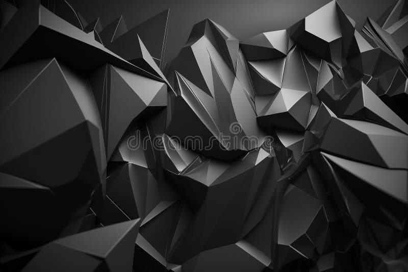 Faceted Dark Black Background with Triangles and Artistic Faceted 3D ...
