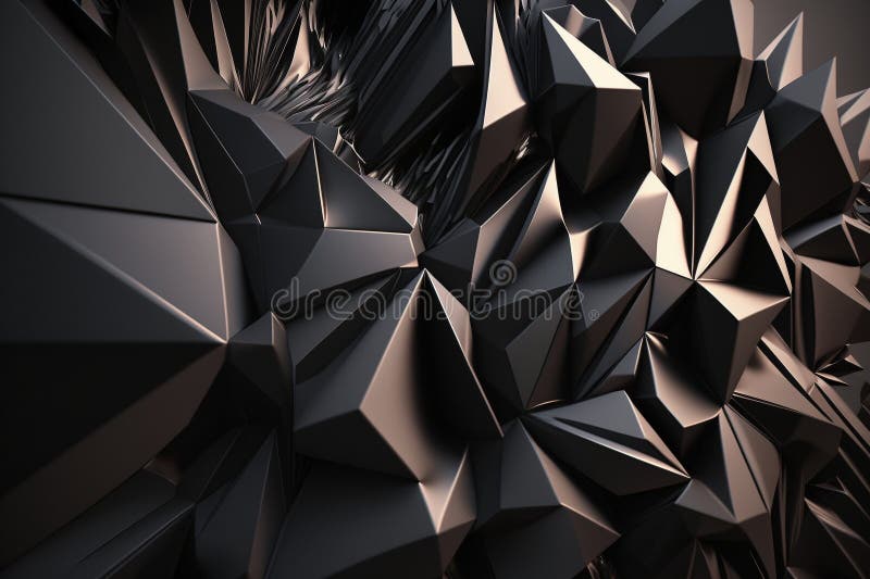 Faceted Dark Black Background with Triangles and Artistic Faceted 3D ...