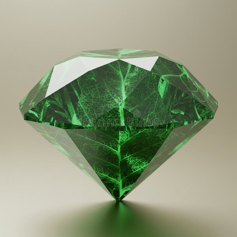 A Faceted Green Gemstone Features Intricate Leaf Patterns within. the ...