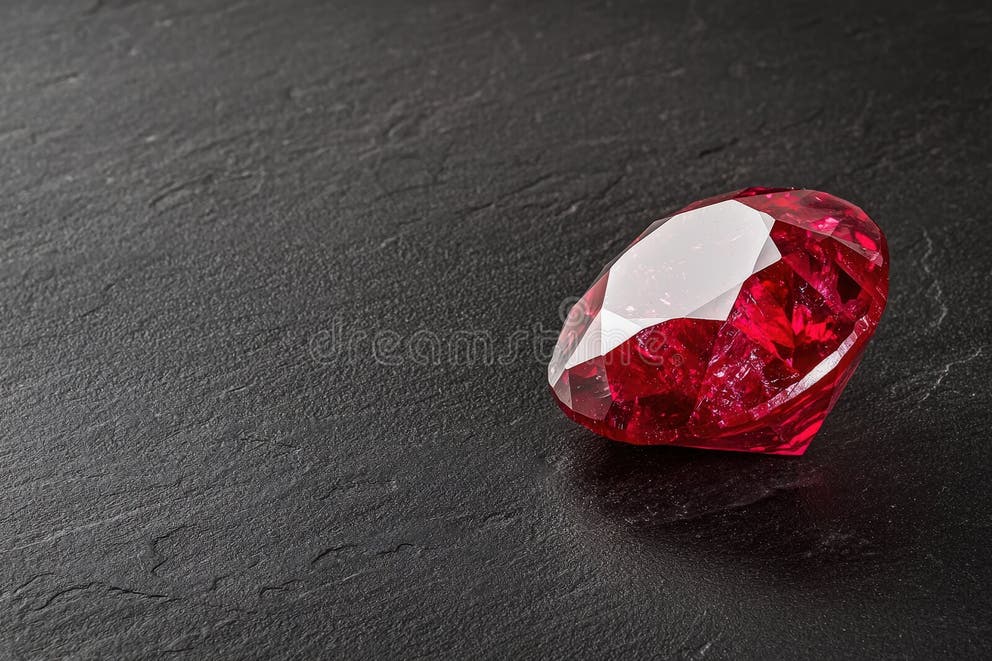 A Faceted Ruby Gemstone on a Dark Stone Surface. Stock Illustration ...