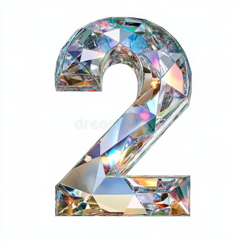 Facetted Crystal Number Two Low Poly, Iridescent, 3D Render, Number2 ...
