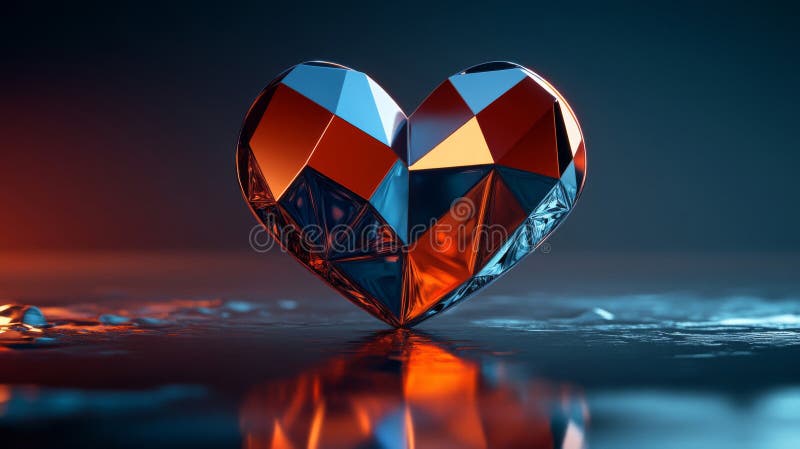 A Facetted Metallic Heart Reflects Light Beautifully Stock Illustration ...