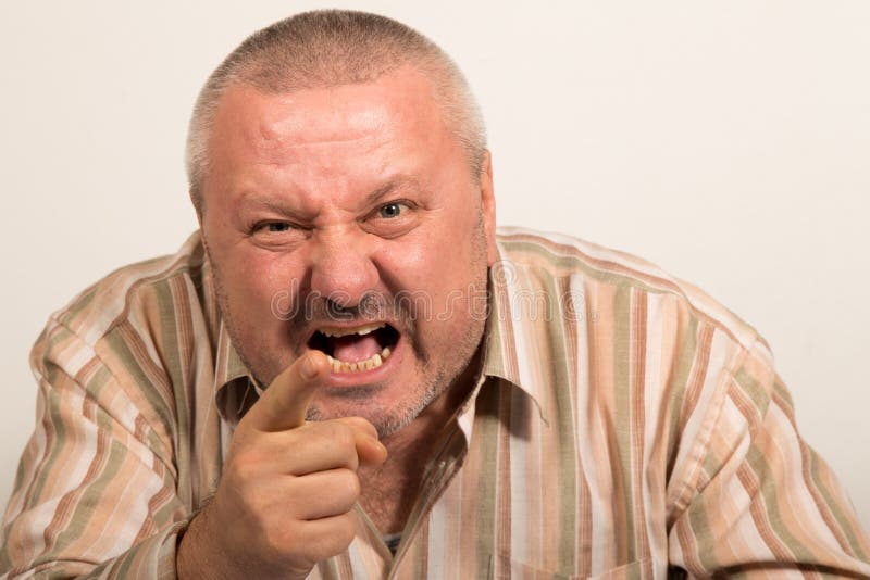 An Angry Man Pointing Middle Finger Stock Image - Image of anger, bald ...