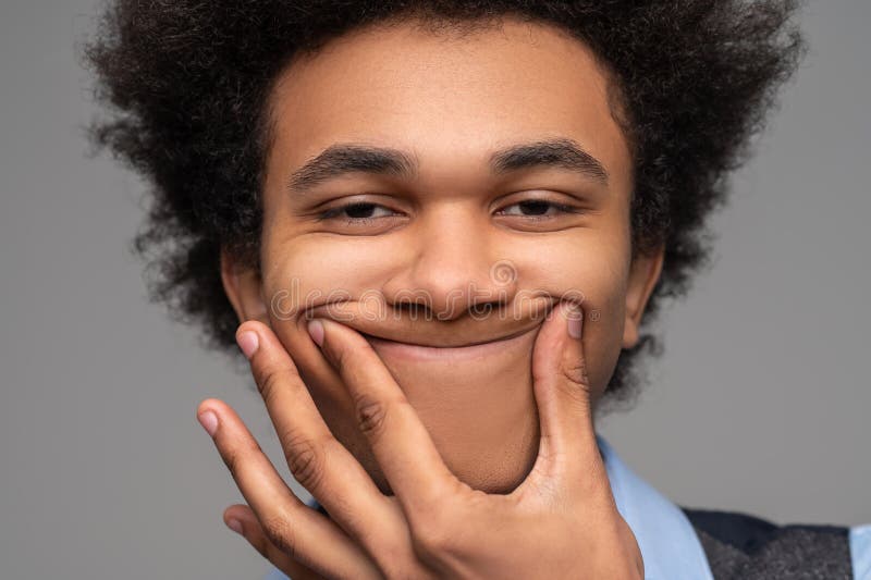 Dark-haired Young Man Pretending To Be Happy Stock Photo - Image of ...