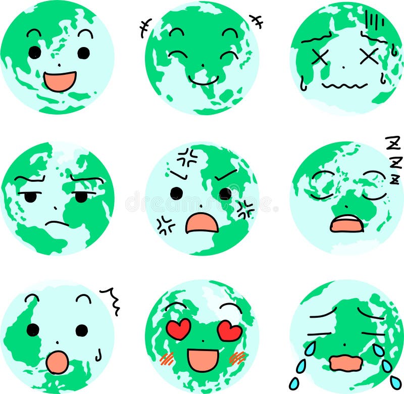 Facial Expression of a Eco Round Earth Set Stock Vector - Illustration ...