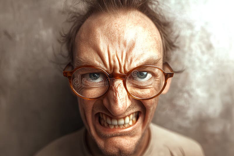 Facial Expression of Frustration Displayed by a Man with Glasses in a ...