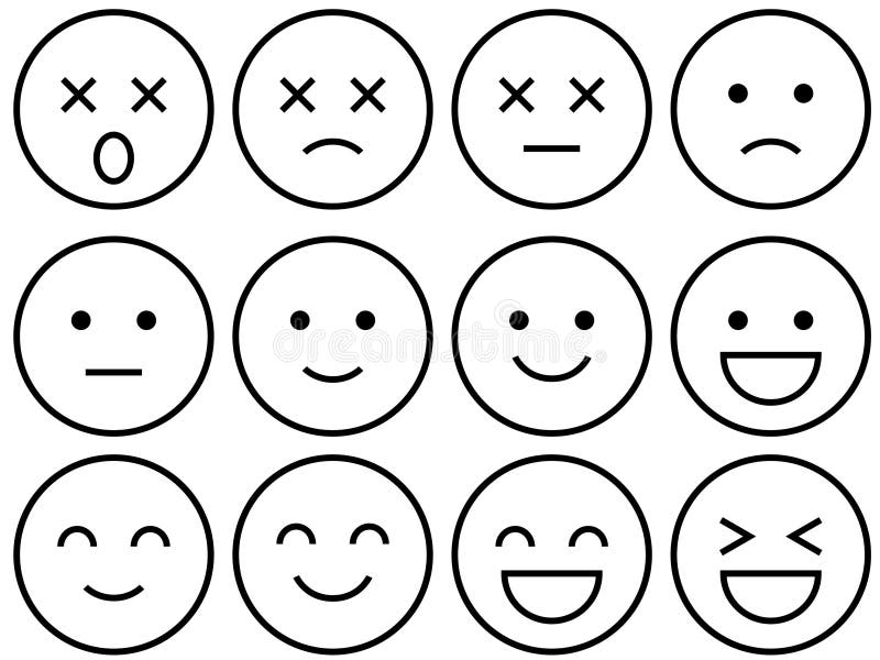 Facial Expression Icon Set. Simple Line Drawing Illustrations that ...
