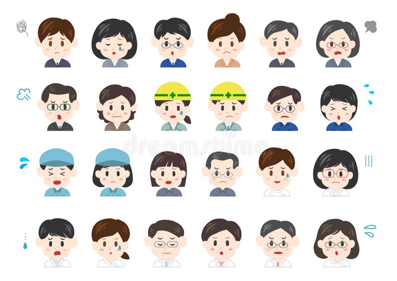 Facial Expression Icon Set. Troubled Face and Angry Face. Vector ...