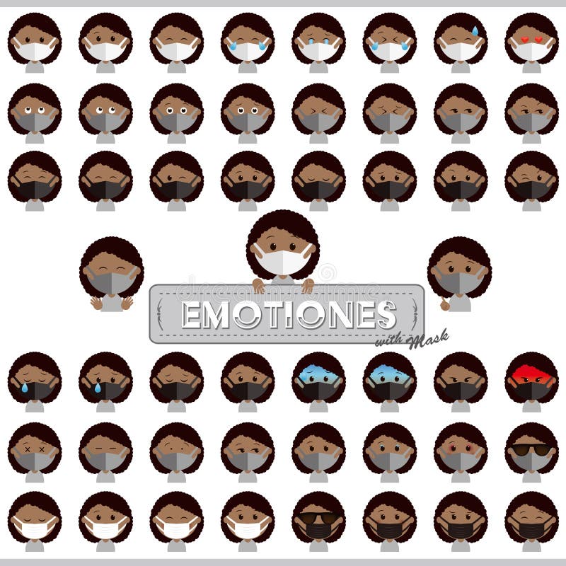 Facial Expression Variations of Black Women Wearing Mask Stock Vector ...