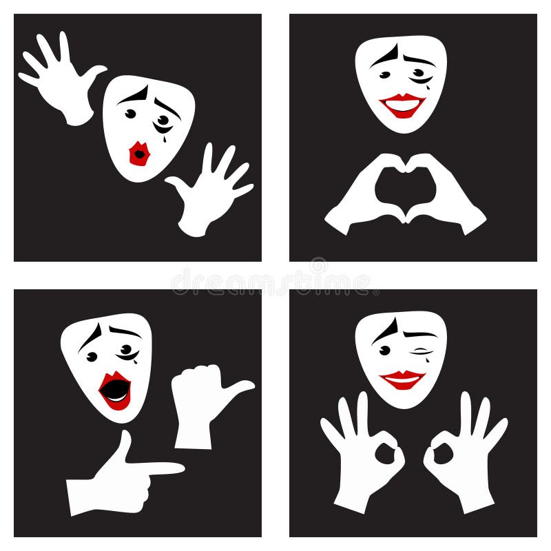 Facial Expressions and Gestures . Mime Mask and Gloves . Set Stock ...